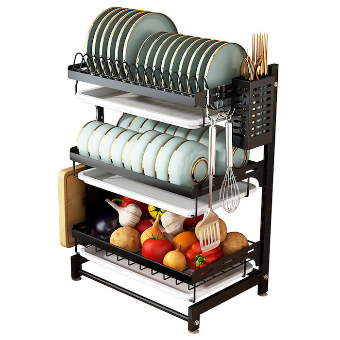 412 266 555mm 3 Tier Stainless Steel Dish Drainer Metal Dish Drying Rack